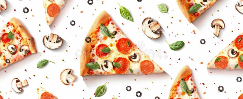 Pizza Pattern with Colorful Illustrations for Food Design Backgrounds ...
