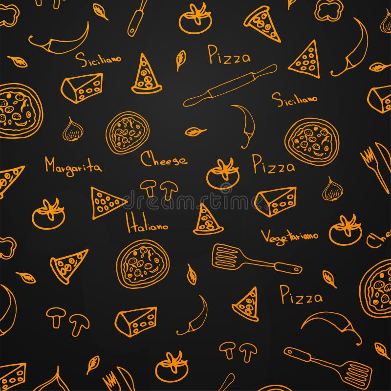 Pizza Pattern. Pizza Background in Doodle Style. Vector Illustration ...