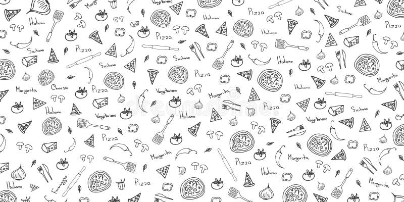Pizza Pattern. Pizza Background in Doodle Style. Vector Illustration ...