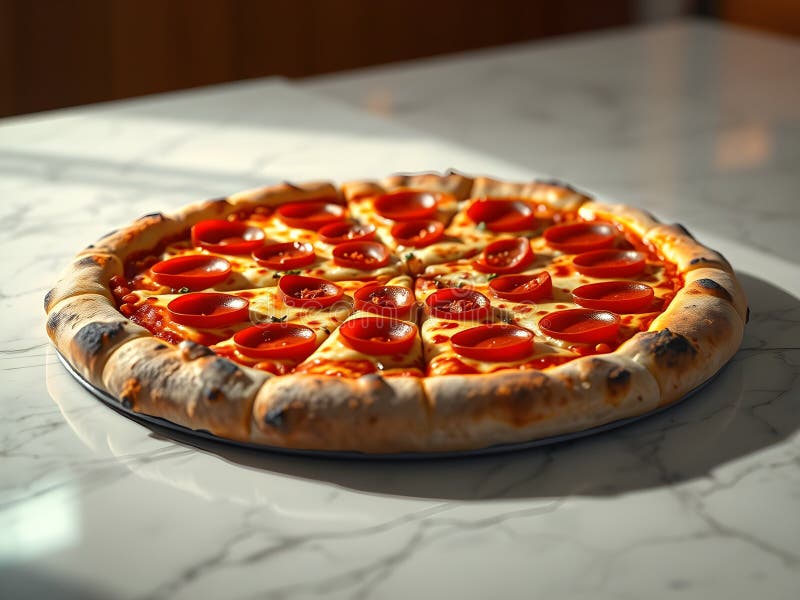 Pizza Pepperoni and Cheese on the Dish and Clean Table, Generative AI ...