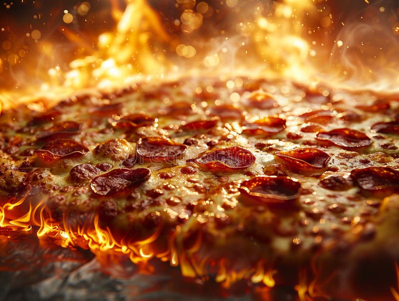 A Pizza with Pepperoni on Fire Stock Photo - Image of generated ...