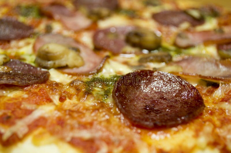 Pizza with Pepperoni and Ham Stock Image - Image of bread, food: 29409025