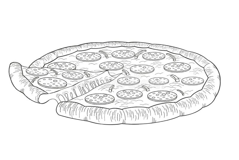 Pizza Pepperoni, Onion - Black and White Illustration/ Drawing Stock ...