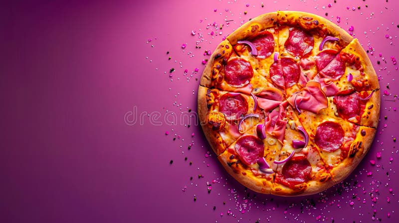 A Pizza with Pepperoni on a Purple Background Stock Image - Image of ...