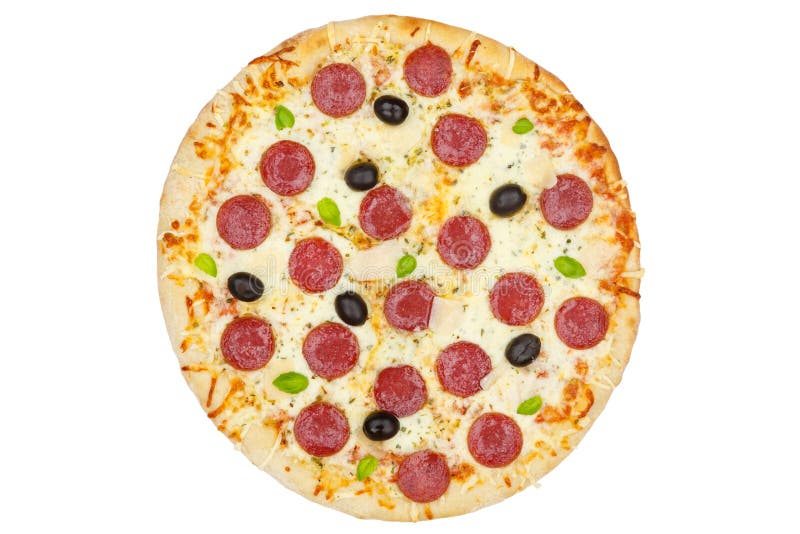 Pizza Pepperoni Salami from Above Isolated on White Stock Image - Image ...