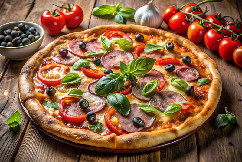 Testy pizza photo stock illustration. Illustration of homemade - 335548414