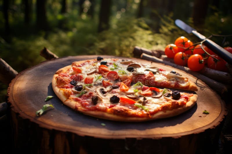 Pizza Picnic in the Forest, Wallpaper Background Stock Photo - Image of ...