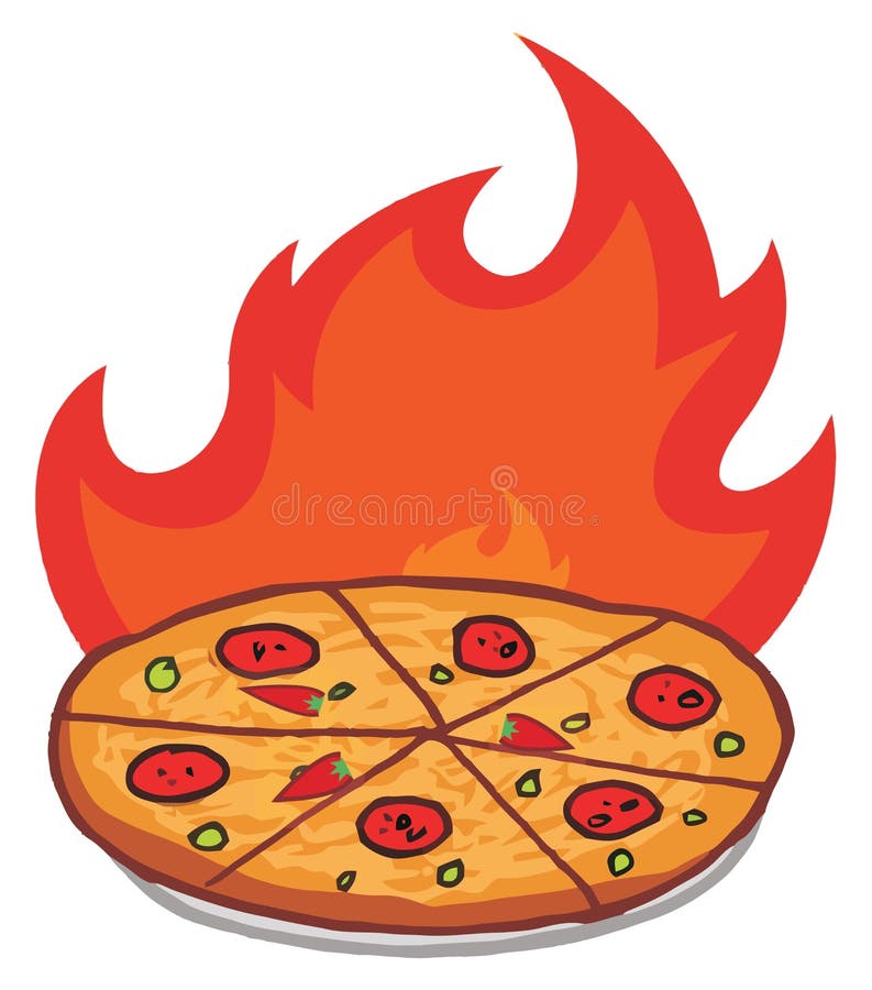 Pizza Pie Cooking Over Flames Stock Vector - Illustration of american ...