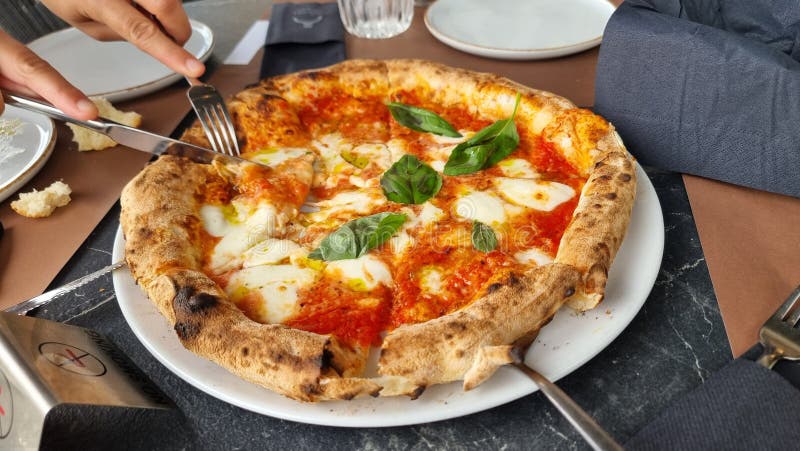 Pizza Pitsa Hot Fresh Cheese and Basilico Stock Photo - Image of baked ...