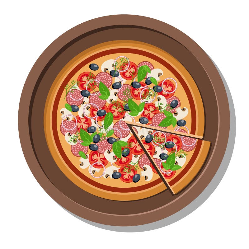 Pizza on a Plate Vector Illustration. Stock Vector - Illustration of ...