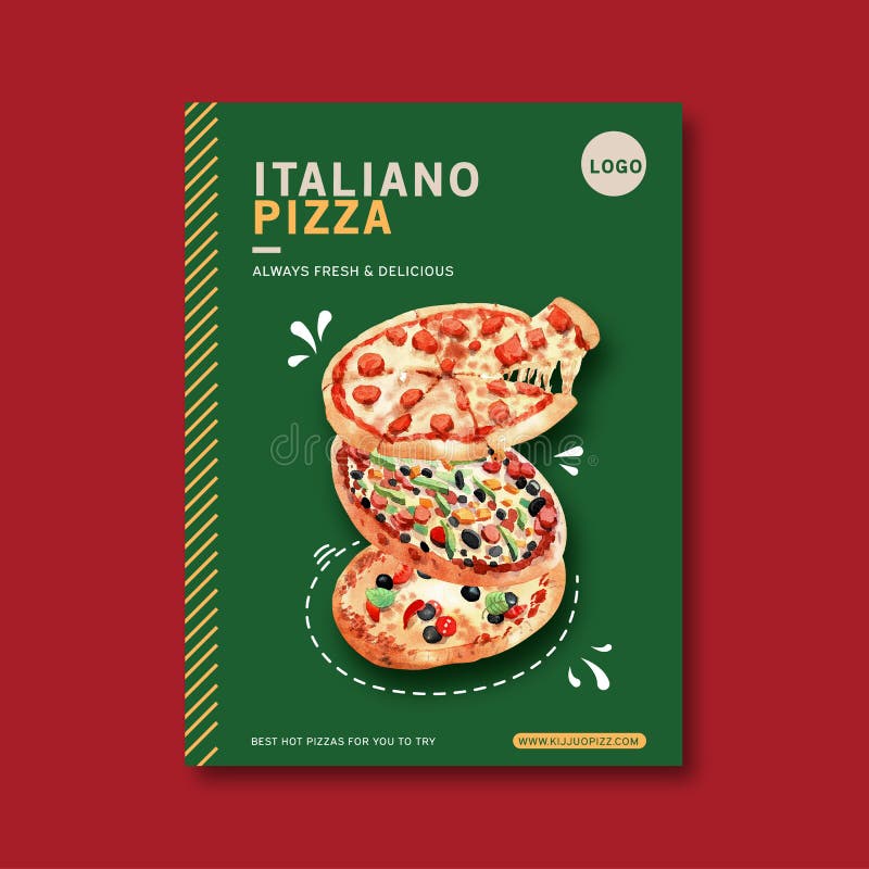 Pizza Poster Design with Various Pizza Watercolor Illustration Stock ...