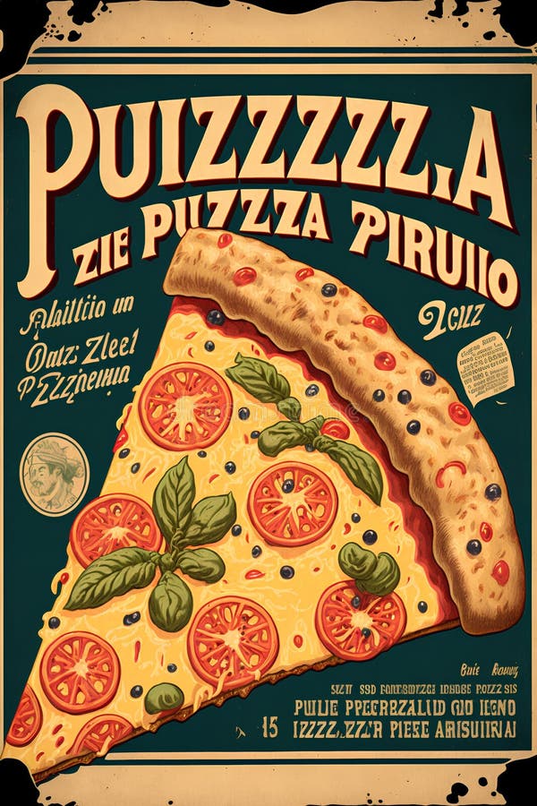 Pizza Poster Design. Vintage Illustration with Pizza Slice and ...