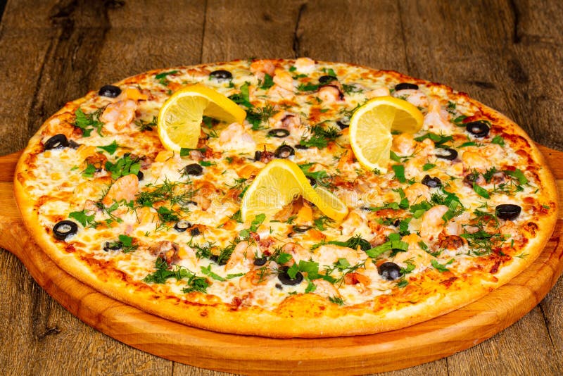 Pizza with prawn stock photo. Image of dinner, sauce - 123956588