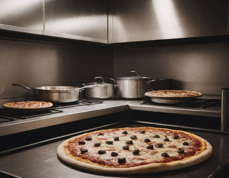 Pizza Preparation in Restaurant Kitchen Stock Illustration ...