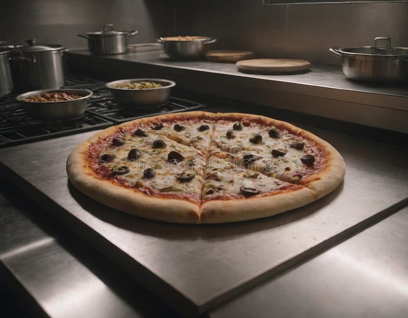 Pizza Preparation in Restaurant Kitchen Stock Illustration ...