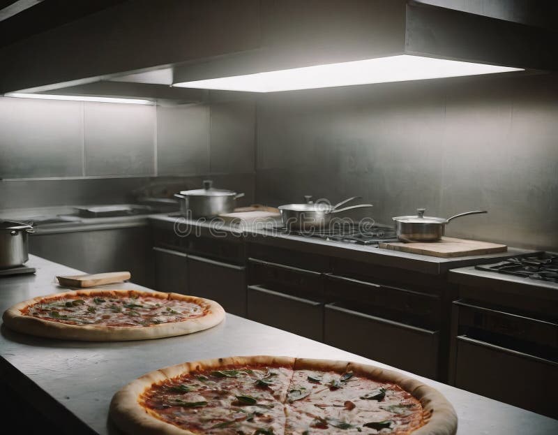 Pizza Preparation in Restaurant Kitchen Stock Illustration ...