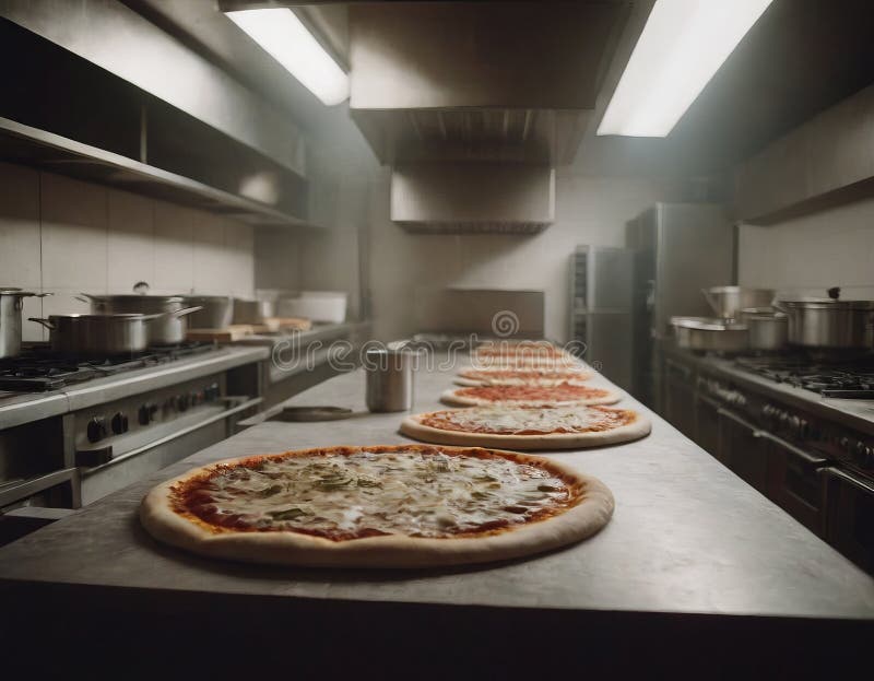Pizza Preparation in Restaurant Kitchen Stock Illustration ...