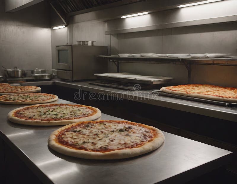 Pizza Preparation in Restaurant Kitchen Stock Illustration ...