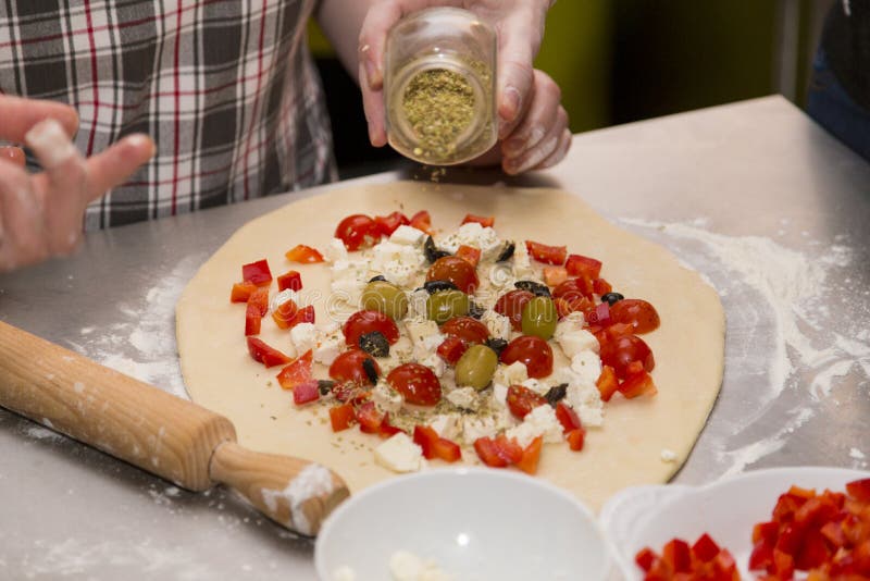 Chef Adding Spices To His Pizza Stock Photo - Image of lunch, homemade ...