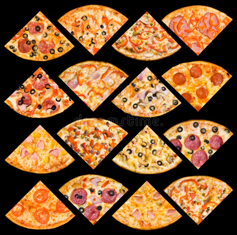 Pizza Quarters Set, Isolated Stock Photo - Image of cheese, peperoni ...