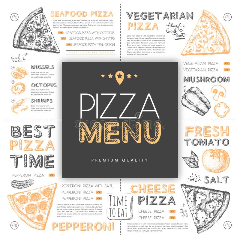 Pizza Restaurant Menu Design with Hand Drawing Elements. Stock Vector ...