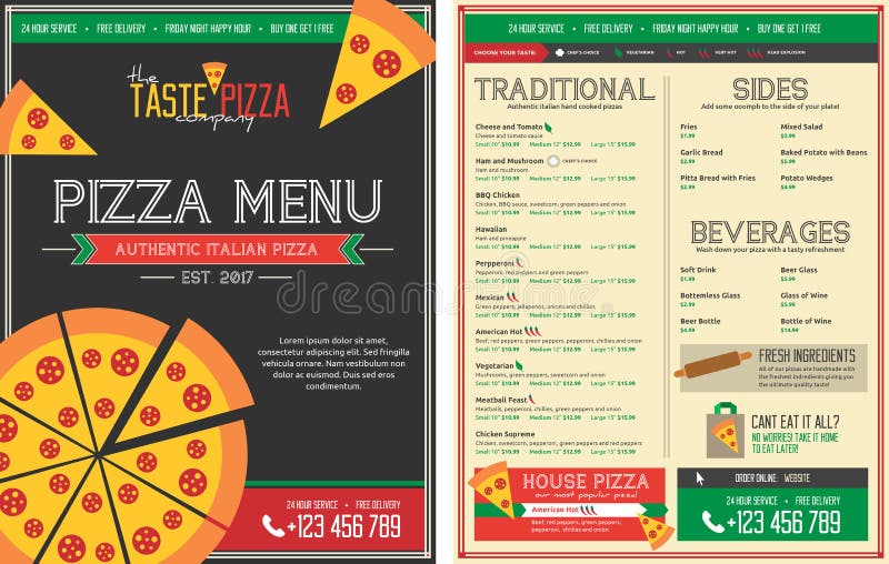 Pizza Restaurant Menu Template - Front and Back Stock Illustration ...