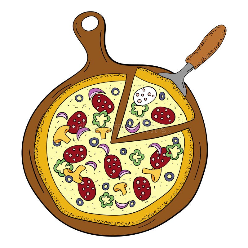 Pizza on a Round Board Vector Illustration Stock Vector - Illustration ...