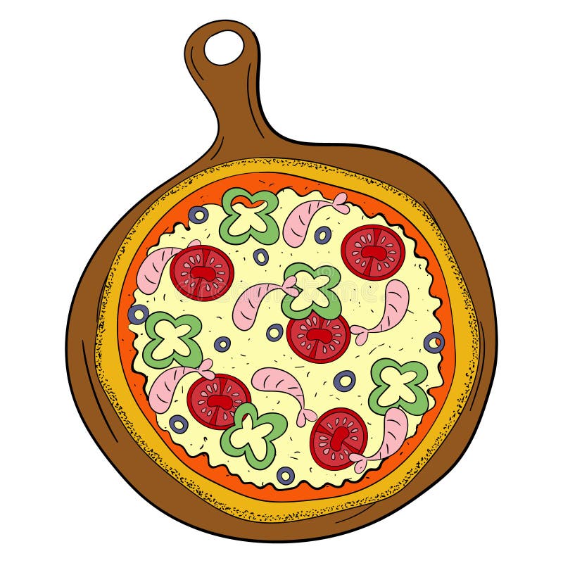 Pizza on a Round Board Vector Illustration Stock Vector - Illustration ...