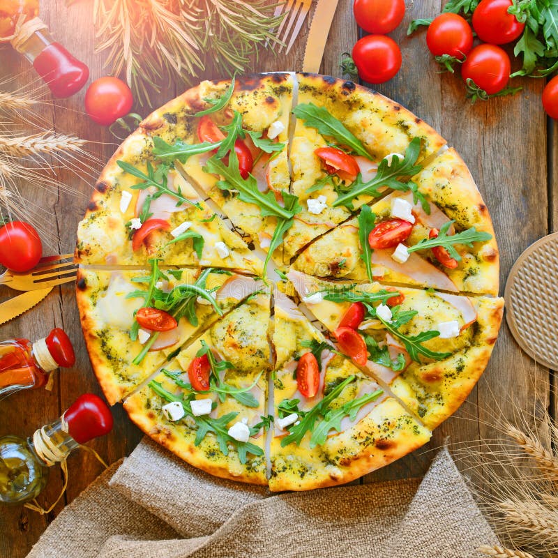 Pizza on a Rustic Cuisine, Top View, Square. Stock Photo - Image of ...