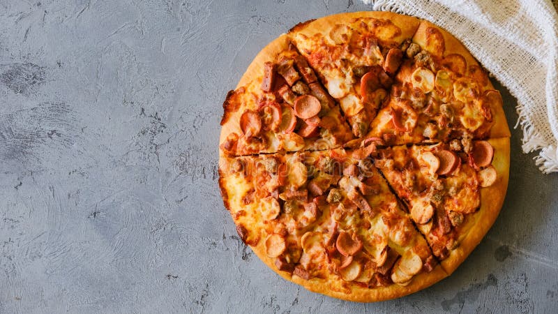 Pizza on Rustic Grey Background Stock Photo - Image of bake, meal ...