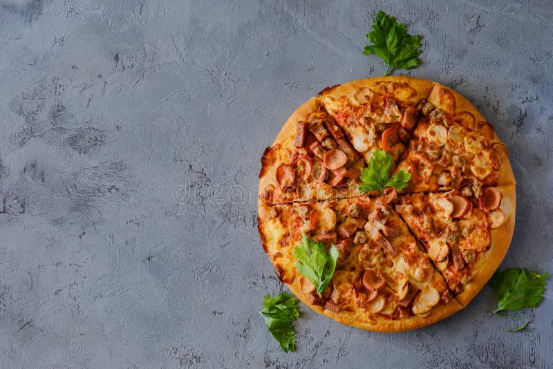 Pizza on Rustic Grey Background Stock Photo - Image of bake, meal ...