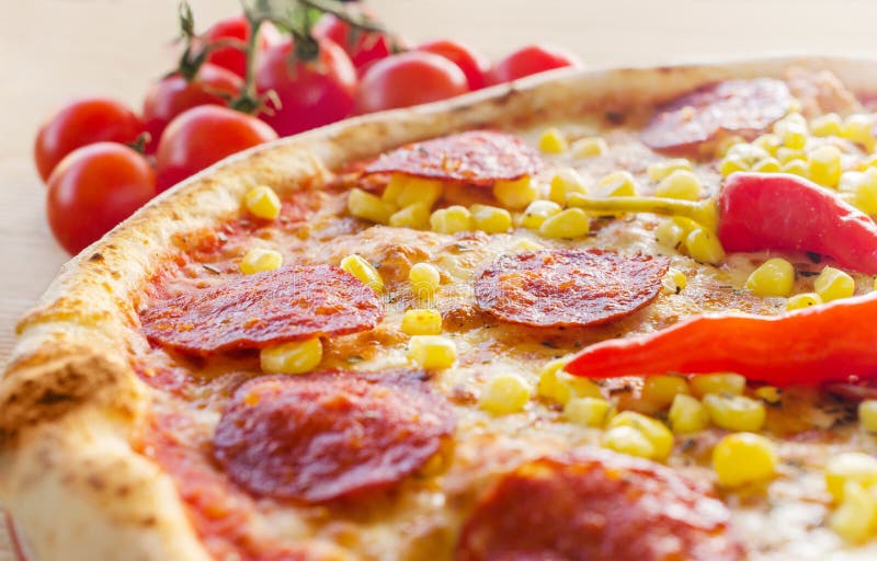 Pizza with Sausage, Pepperoni and Corn Stock Image - Image of pizza ...