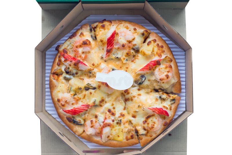 Pizza with Seafood on Delivery Box Stock Image - Image of cuisine ...