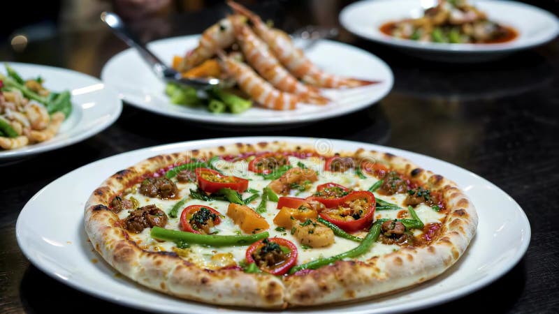 Pizza & Seafood Dishes at the Table, Generative AI Stock Video - Video ...