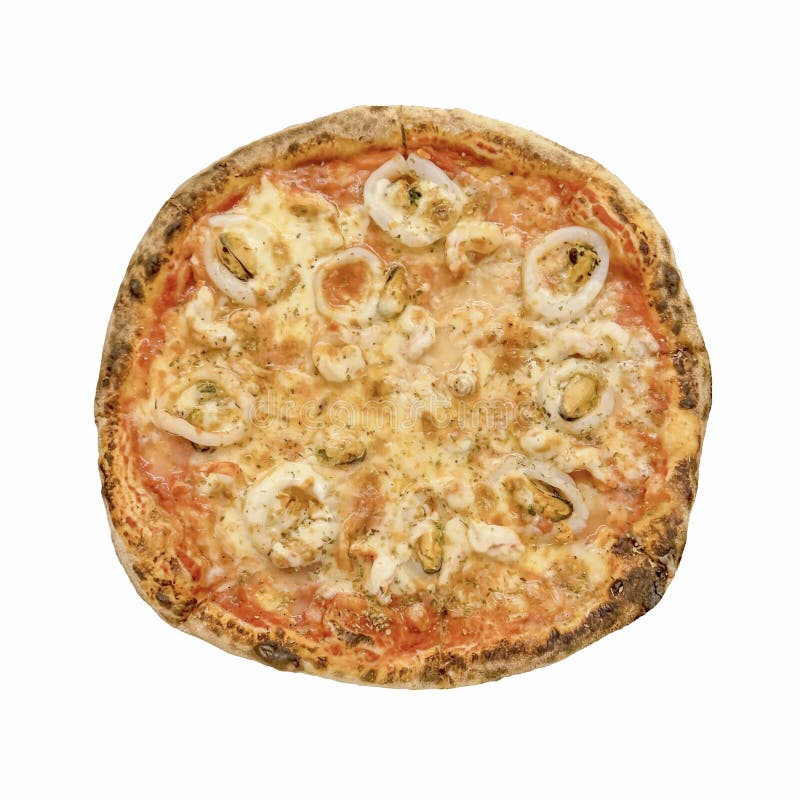 Pizza Seafood Isolated on White Background. Stock Image - Image of ...