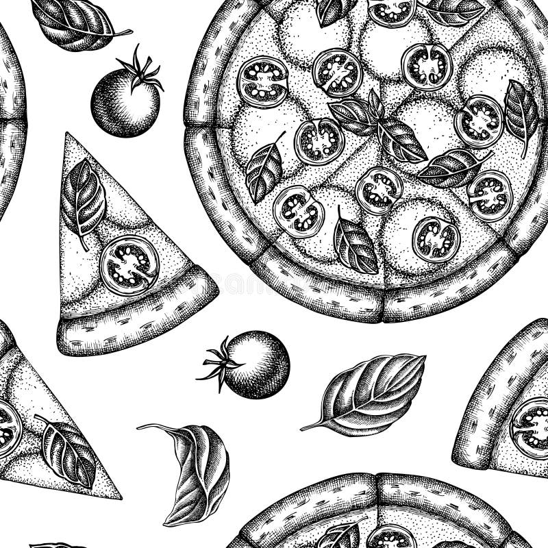 Pizza Seamless Pattern Background Design. Engraved Style. Hand Drawn ...