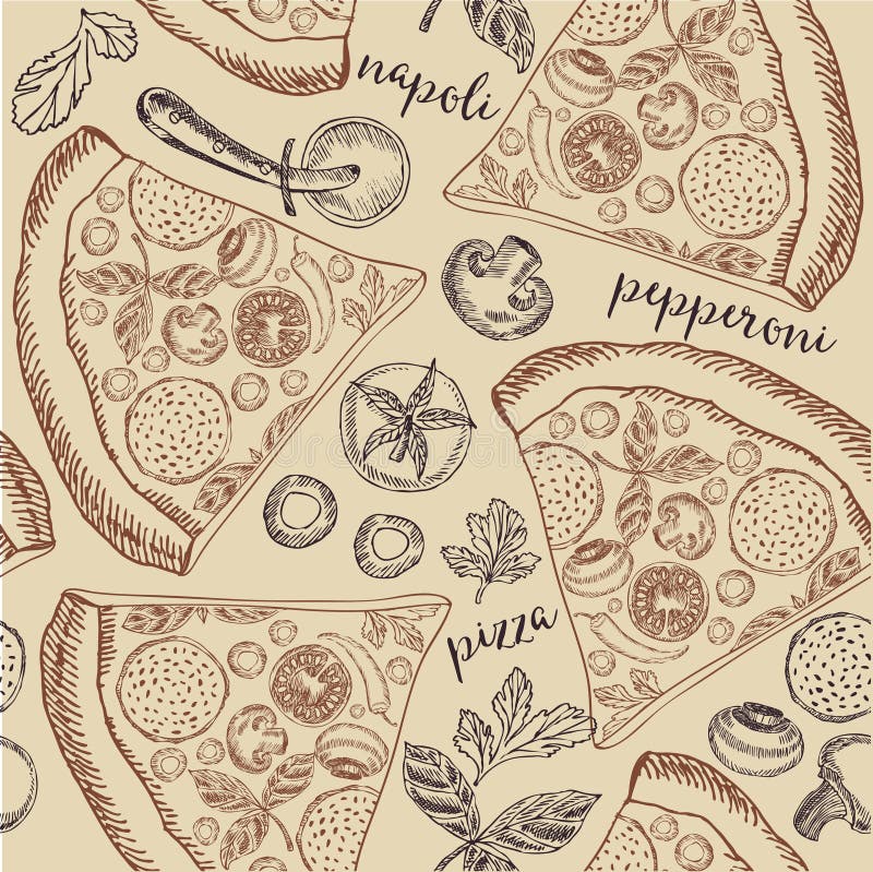 Pizza Seamless Pattern Background. Stock Vector - Illustration of ...