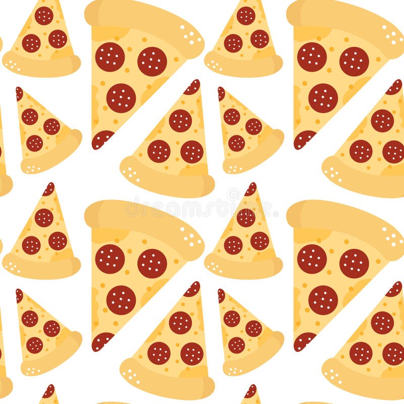 Pizza Seamless Pattern in Cartoon Style Pepperoni. Fast Food Wrapping ...