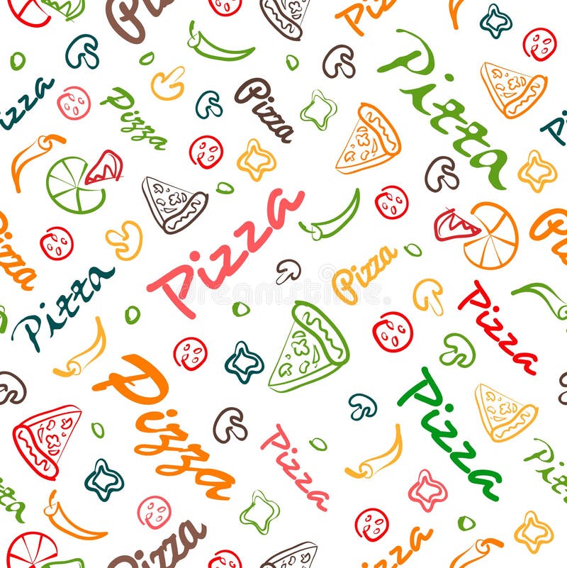 Pizza Seamless Pattern with Hand Drawn Elements Stock Illustration ...