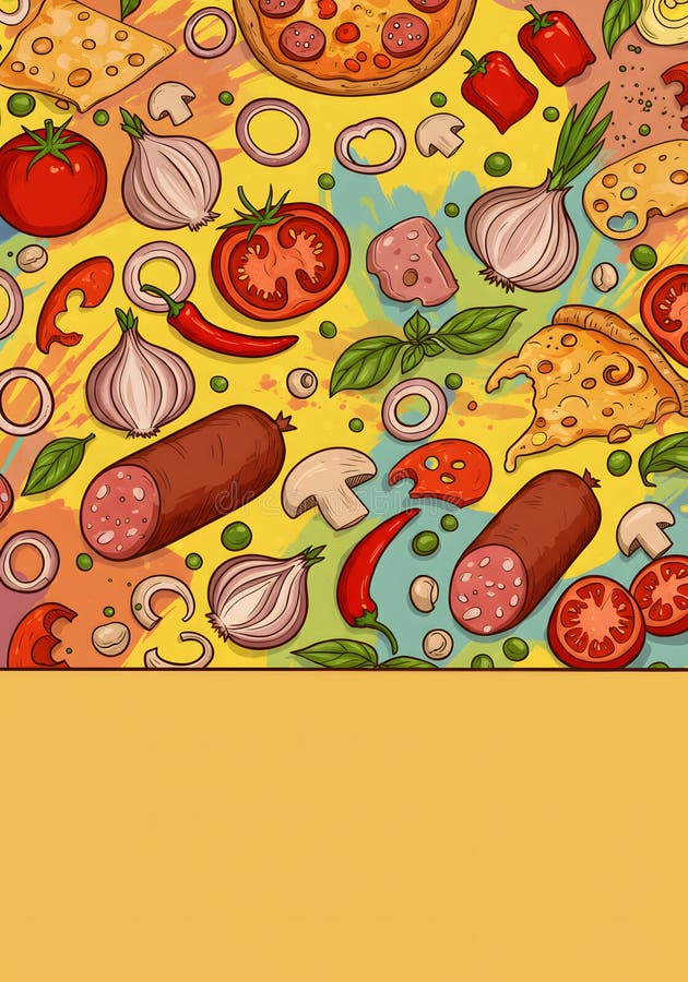 Pizza Seamless Pattern. Hand-drawn Vector Seamless Repeat Pattern of ...