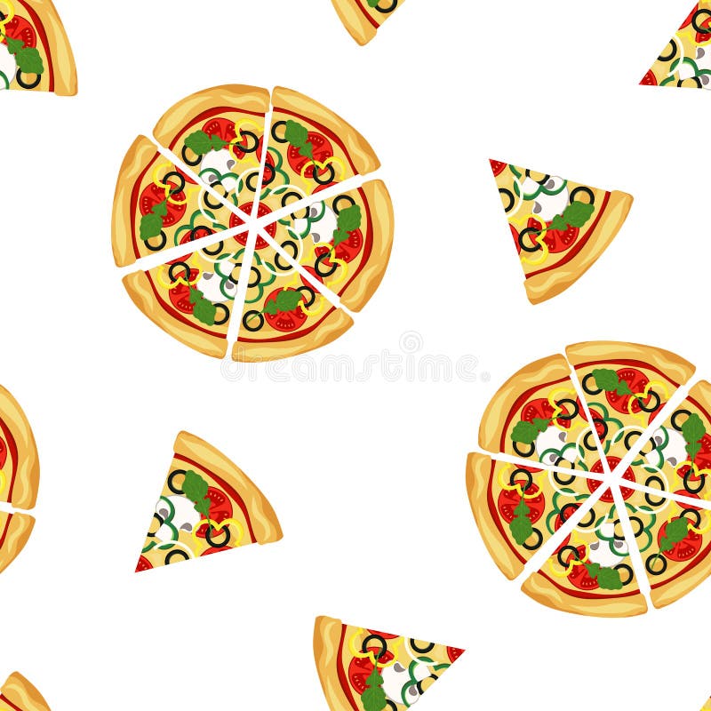 Pizza Seamless Pattern Isolated on White Background Stock Vector ...