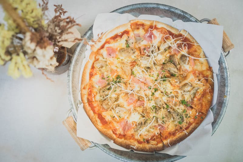 Pizza Served on Marble Table Stock Image - Image of italian, dish ...