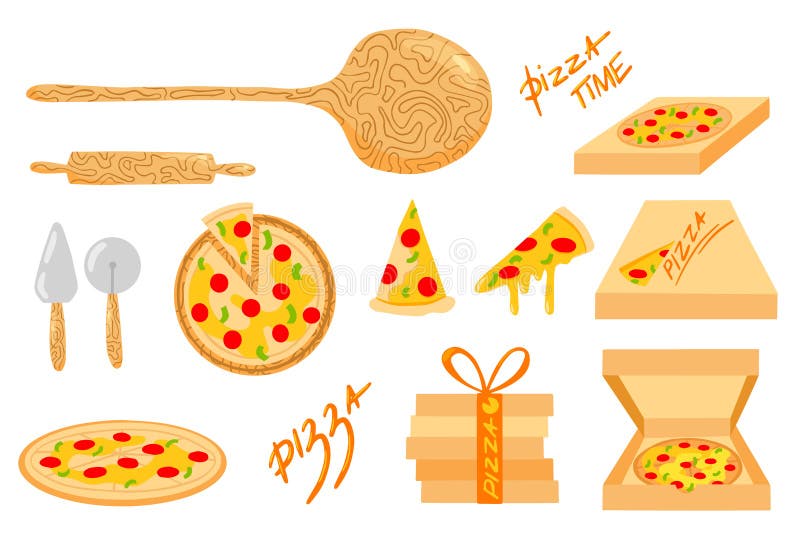 Pizza Set of Vector Illustrations, Pizza Cooking, Pizza Making, Italian ...