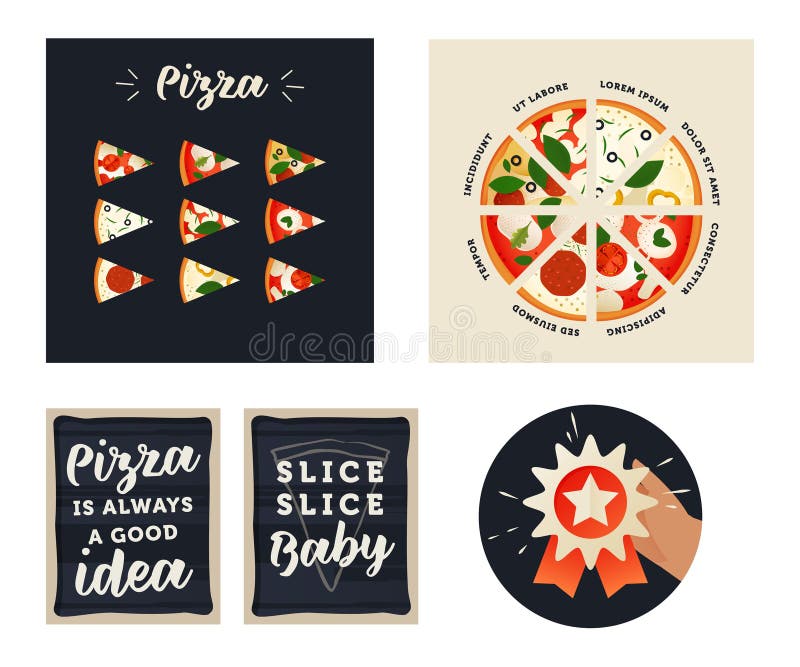 Pizza Set. Pizza Kinds Poster, Template Menu, Various Funny Quotes in a ...