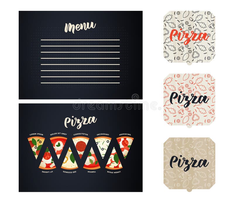 Pizza Set. Pizza Kinds Poster, Template Menu on a Blackboard, Various ...
