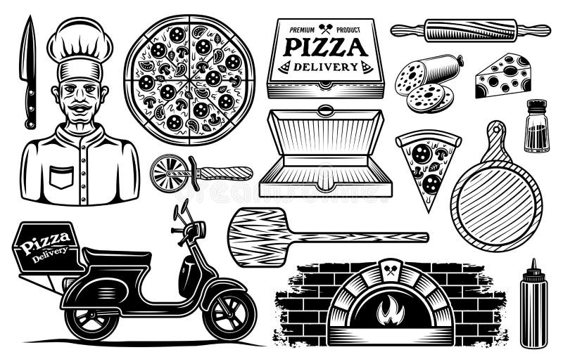 Pizza Set of Vector Graphic Objects or Elements Stock Vector ...