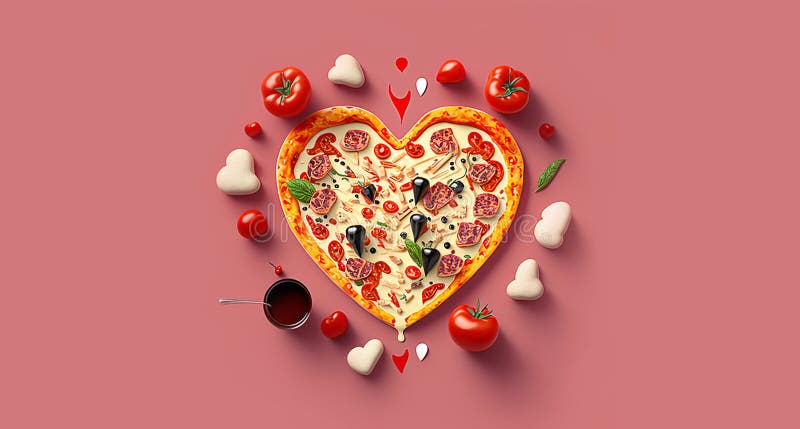 Pizza in the Shape of a Heart. Generative AI Stock Image - Image of ...