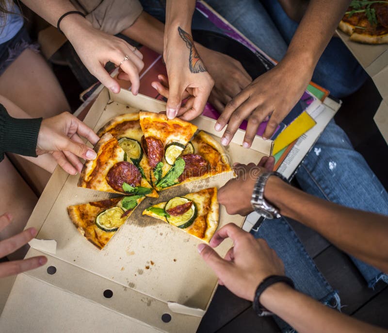 Pizza Sharing Togetherness Friendship Community Concept Stock Photo ...