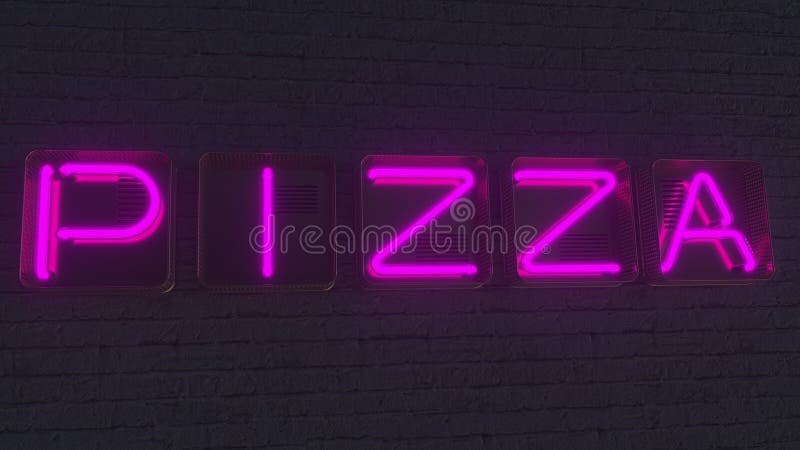 PIZZA Signboard Made with Glowing Neon Letters in the Dark. 3D ...