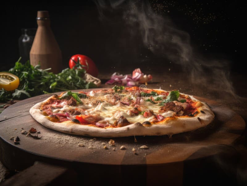 A Pizza Sitting on Top of a Wooden Cutting Board. AI Generative Image ...